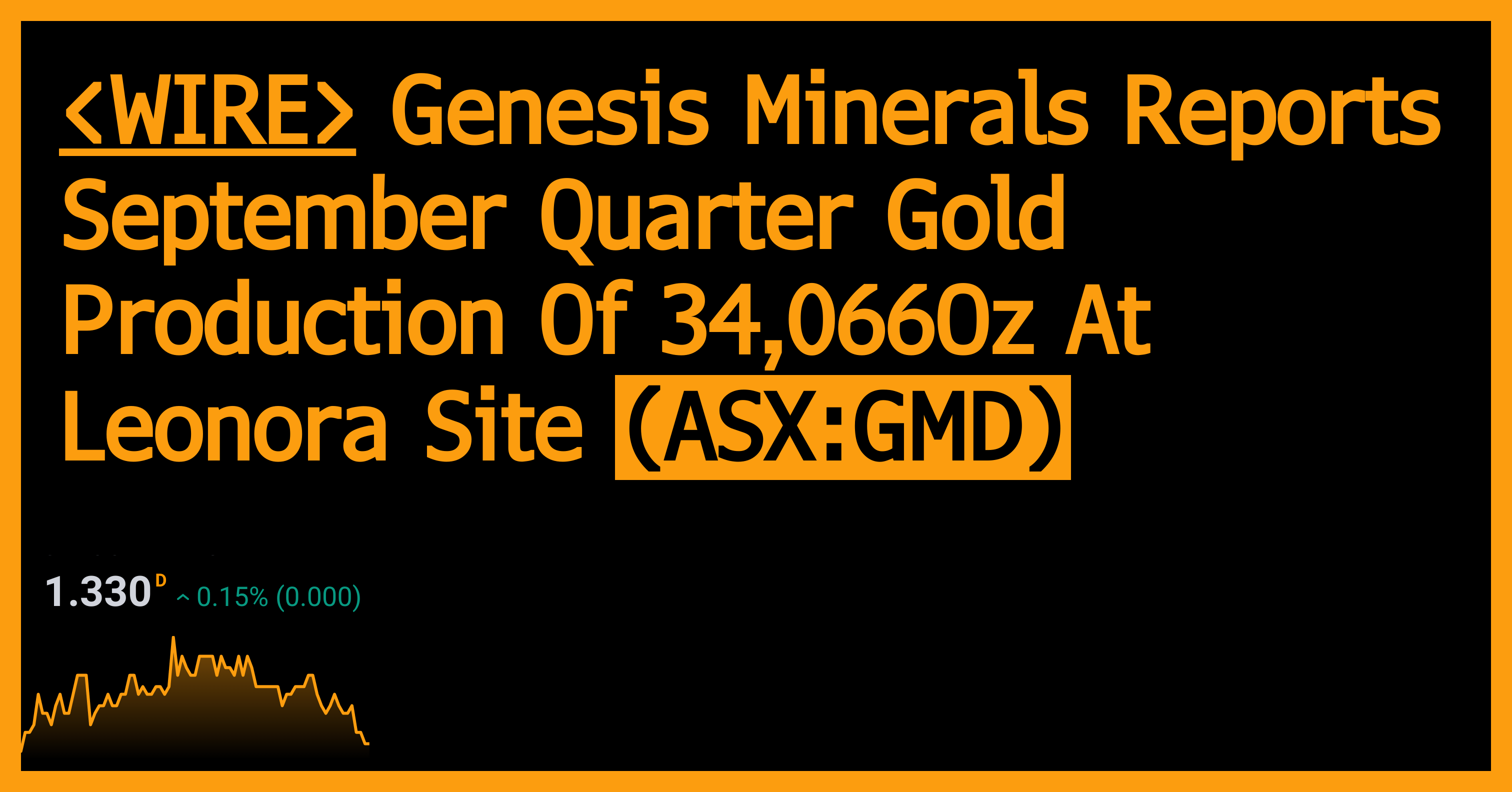 Genesis Minerals Reports September Quarter Gold Production Of 34,066Oz ...